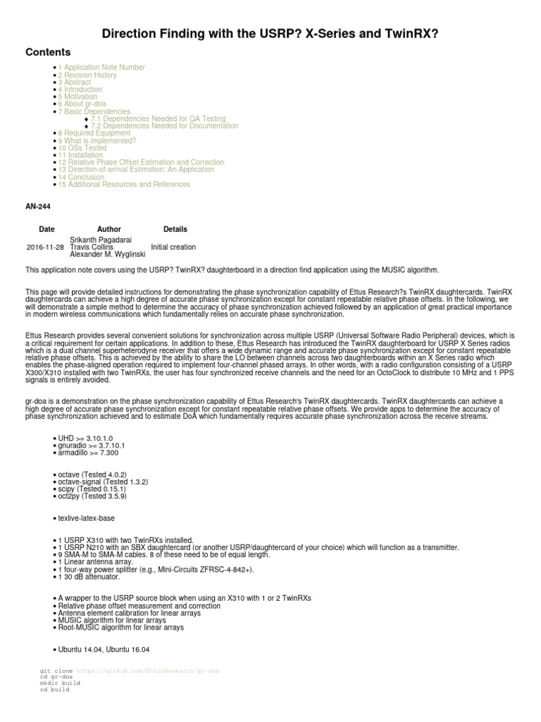 Direction Finding With The USRP™ X-Series and TwinRX™ | PDF | Telecommunications | Electrical ...