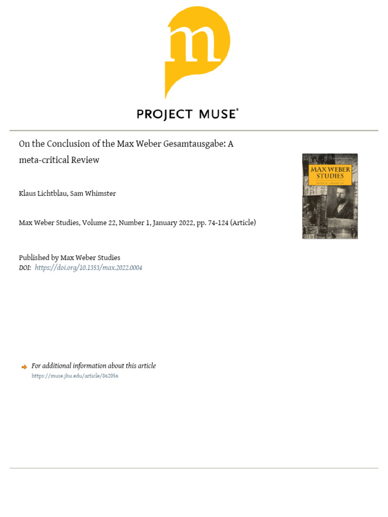 On The Conclusion of The Max Weber Gesamtausgabe - A Meta-Critical ...