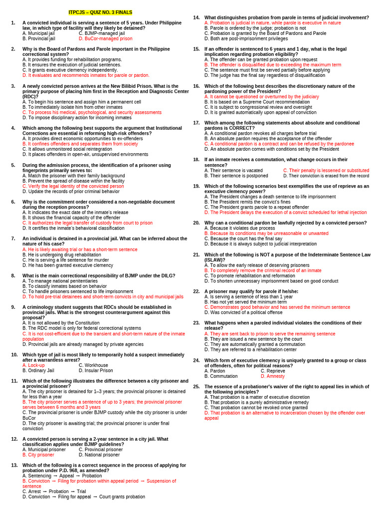 Week 12 13 Quiz No. 3 Finals Correction Pillar | PDF | Pardon | Parole