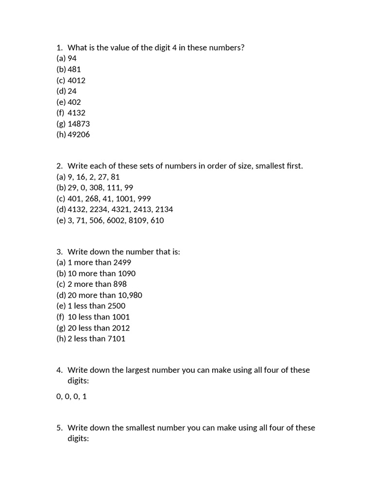 Beginning Numbers Form 1 | PDF