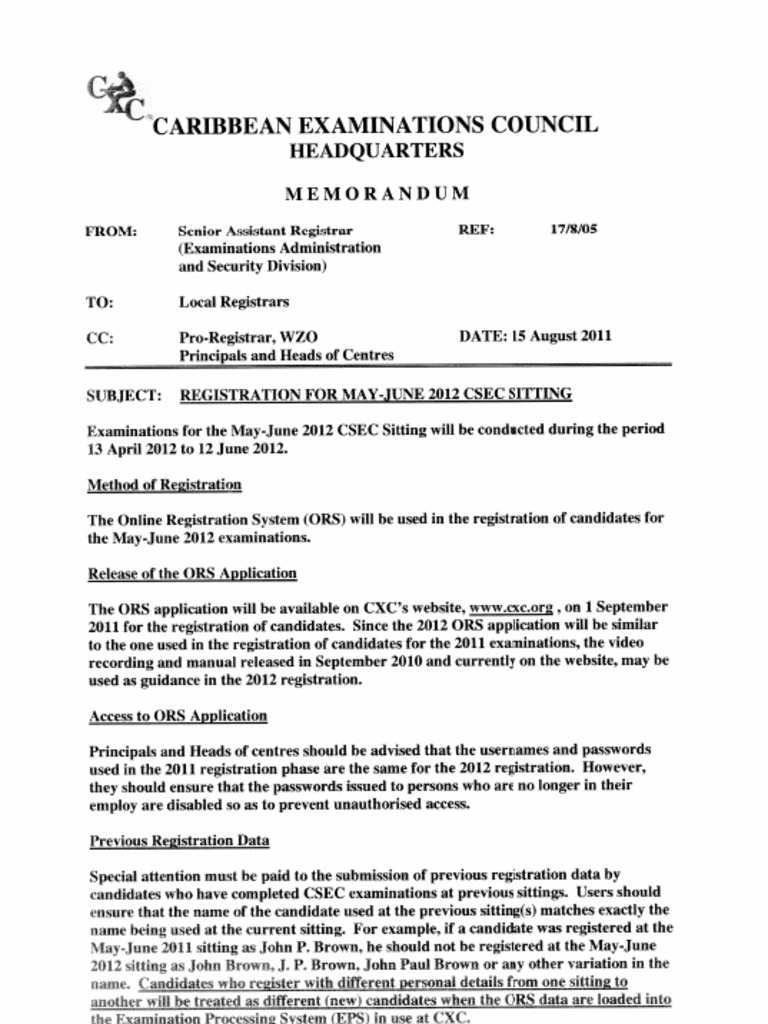 Memo To LRs Re CSEC May-June 2012 Registration | PDF | Computer Aided ...
