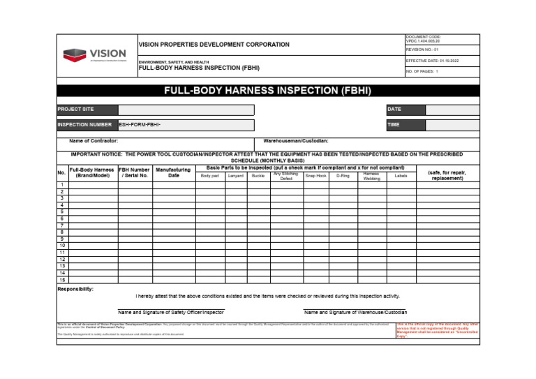 Full-Body Harness Inspection Form | PDF