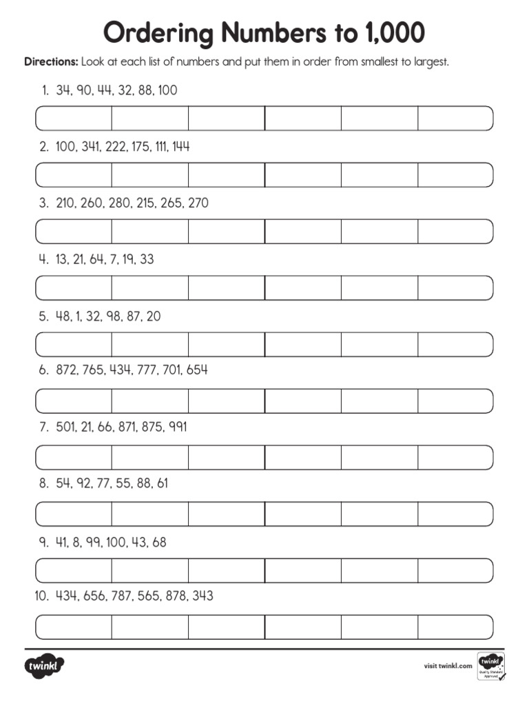 Second Grade Ordering Numbers To 1,000 Activity Sheet | PDF