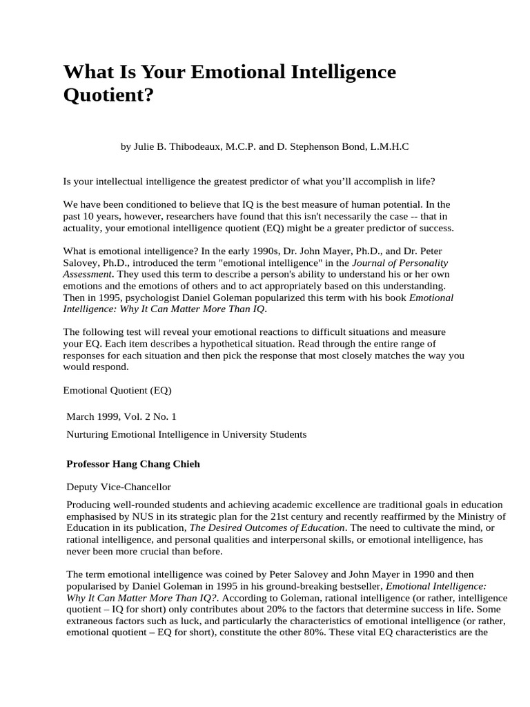 What Is Your Emotional Intelligence Quotient | PDF | Emotional Intelligence | Intelligence Quotient