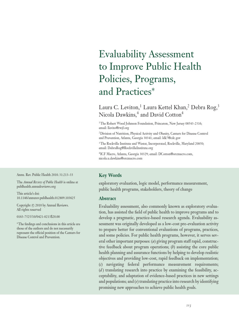 Evaluability Assessment in Public Health | PDF | Evaluation | Inquiry