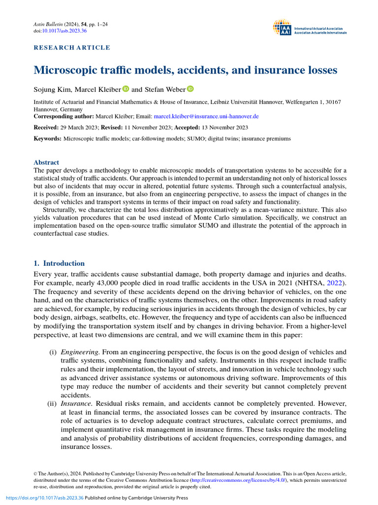 Microscopic Traffic Models Accidents and Insurance Losses | PDF | Normal Distribution ...