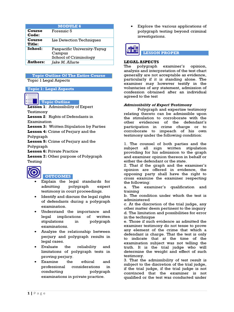 Legal Aspects of Lie Detection Techniques | PDF | Polygraph | Testimony