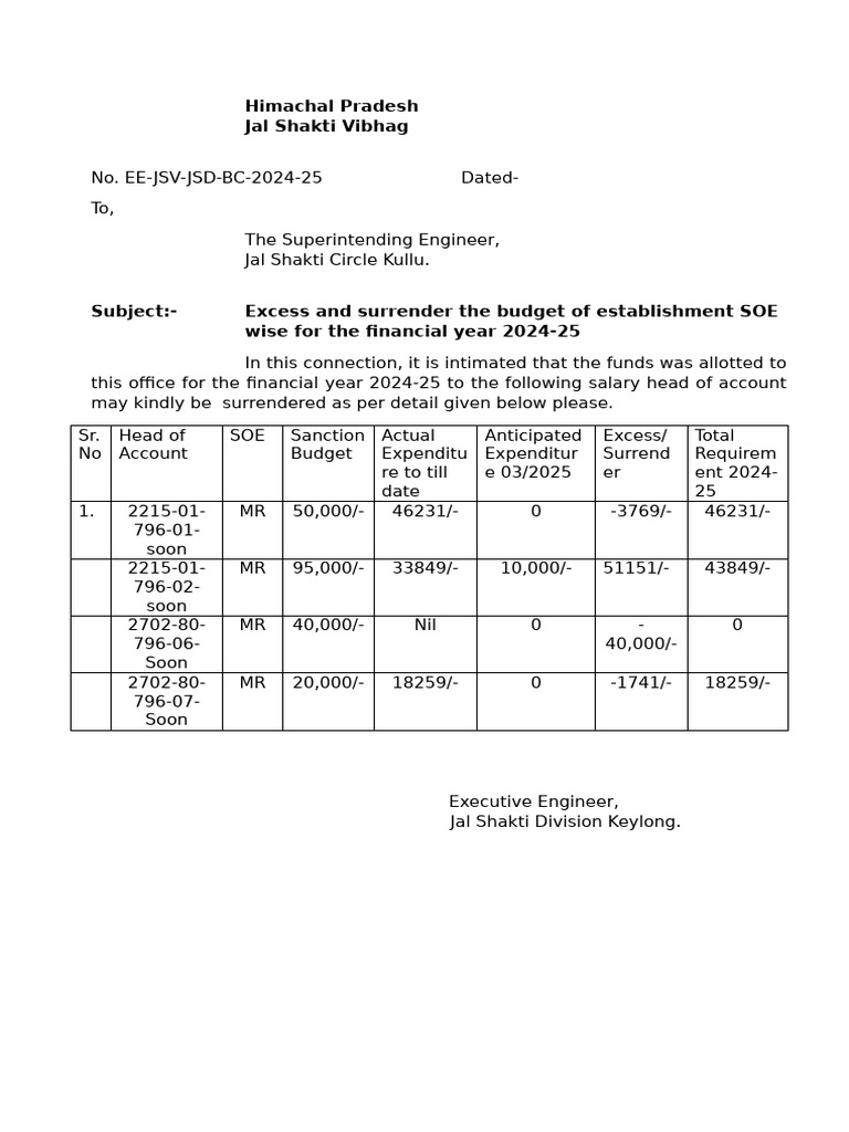 Additional Budget Required | PDF