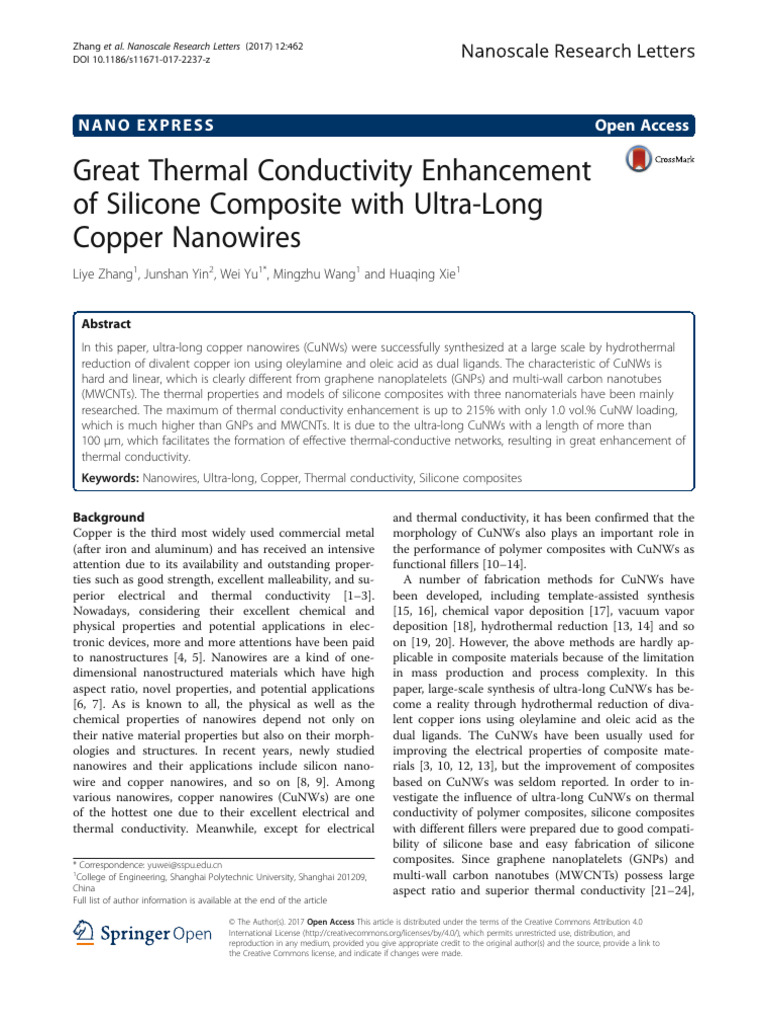 Great Thermal Conductivity Enhancement of Silicone | PDF | Carbon Nanotube | Nanowire