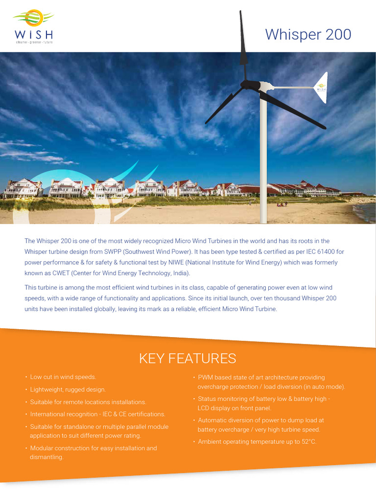 Whisper 200 Wind Turbine Overview | PDF | Wind Turbine | Wind Power