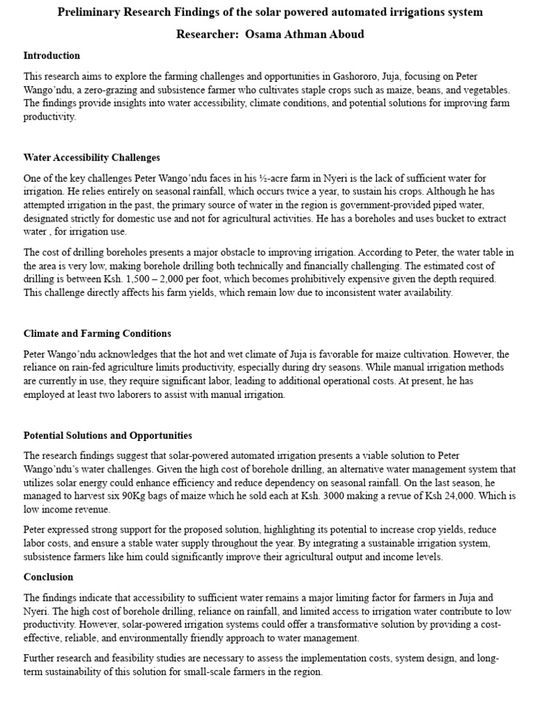 Preliminary Research Findings | PDF | Agriculture | Irrigation