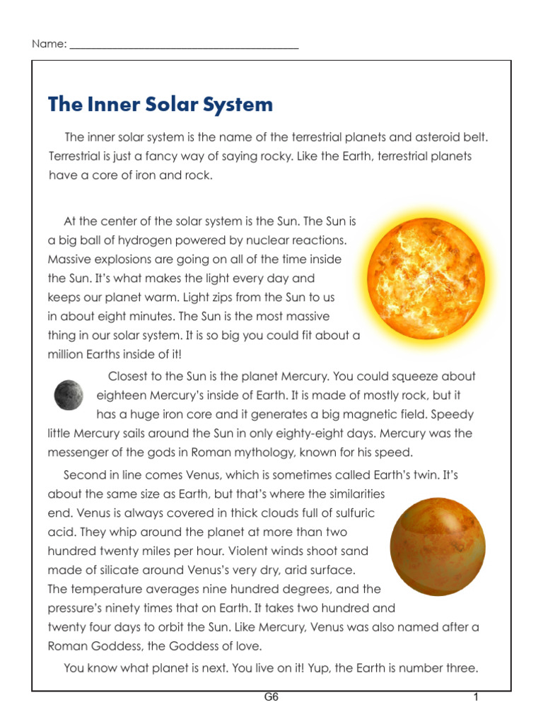 6th Science Innerplanets - WBRRN | PDF | Mercury (Planet) | Planets