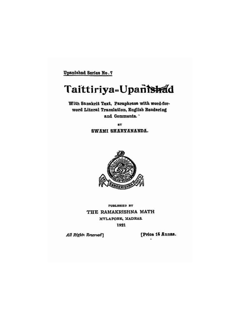 Taittiriya Upanishad - Swami Sarvanand (Sanskrit-English) | PDF