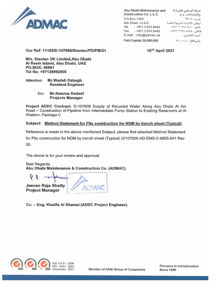 11103-Method Statement For Pits Construction For NDM by Trench Sheet ...