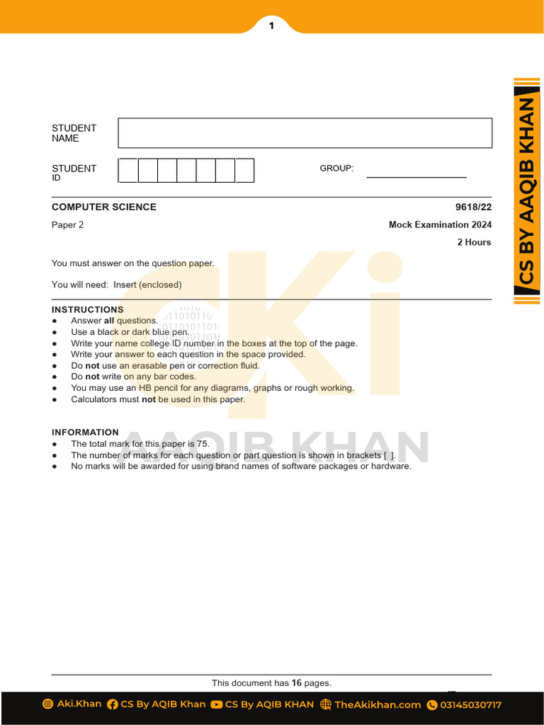 Computer Science Paper 2 by Aqib Khan | PDF | Queue (Abstract Data Type) | Password
