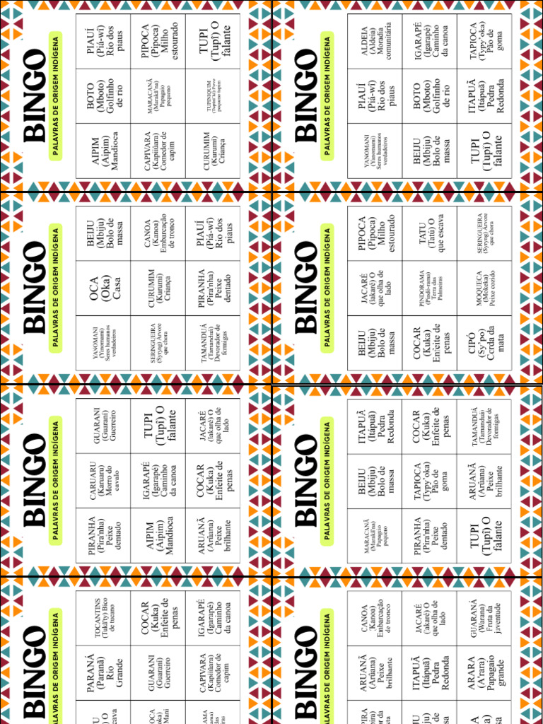 Bingo com Palavras Indígenas | PDF