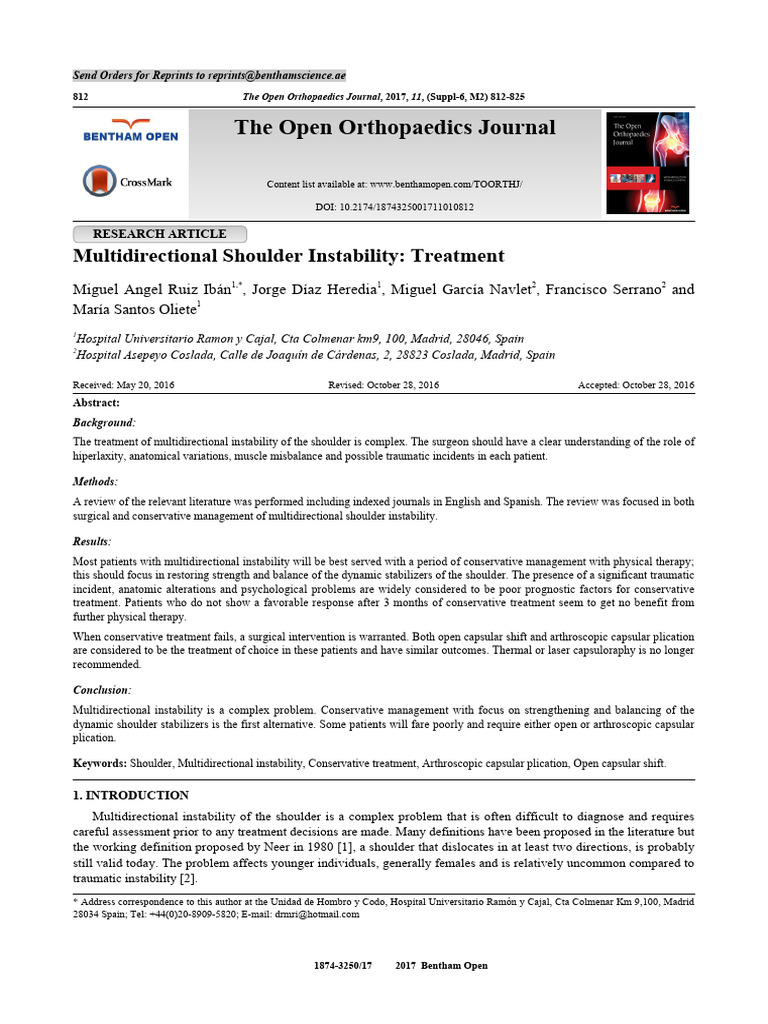 Multidirectional Shoulder Instability - treatment | PDF | Anatomical ...