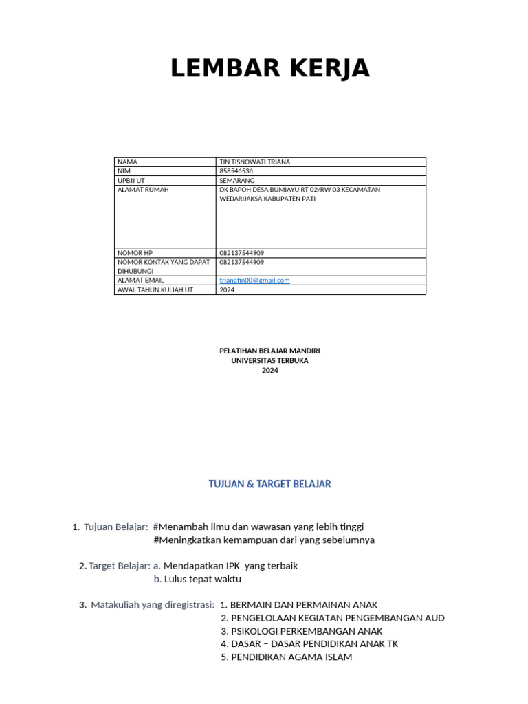 Lembar Kerja Untuk Latihan Mahasiswa | PDF
