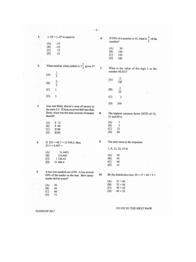 2017 CSEC No. 1 To 40 | PDF