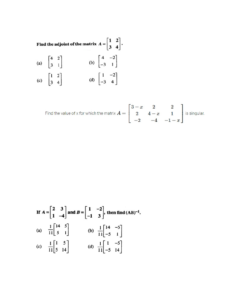 MM 1 Mark EachMatrices and Det Test Time 40 Mins | PDF