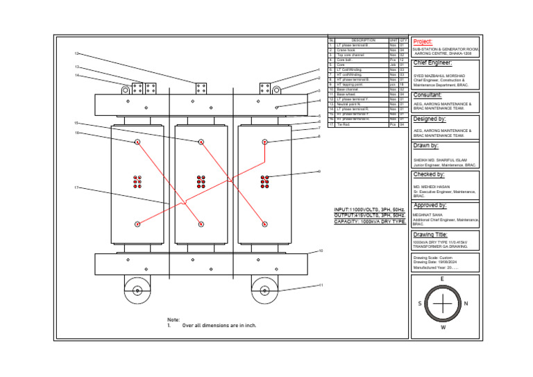 1000kVA Transformer GA Drawing | PDF | Power (Physics) | Power Electronics