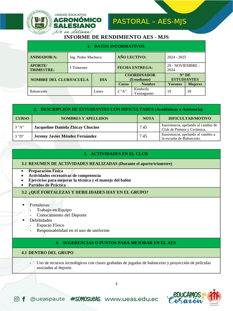 Informe Rendimiento AES - MJS 24-25 | PDF