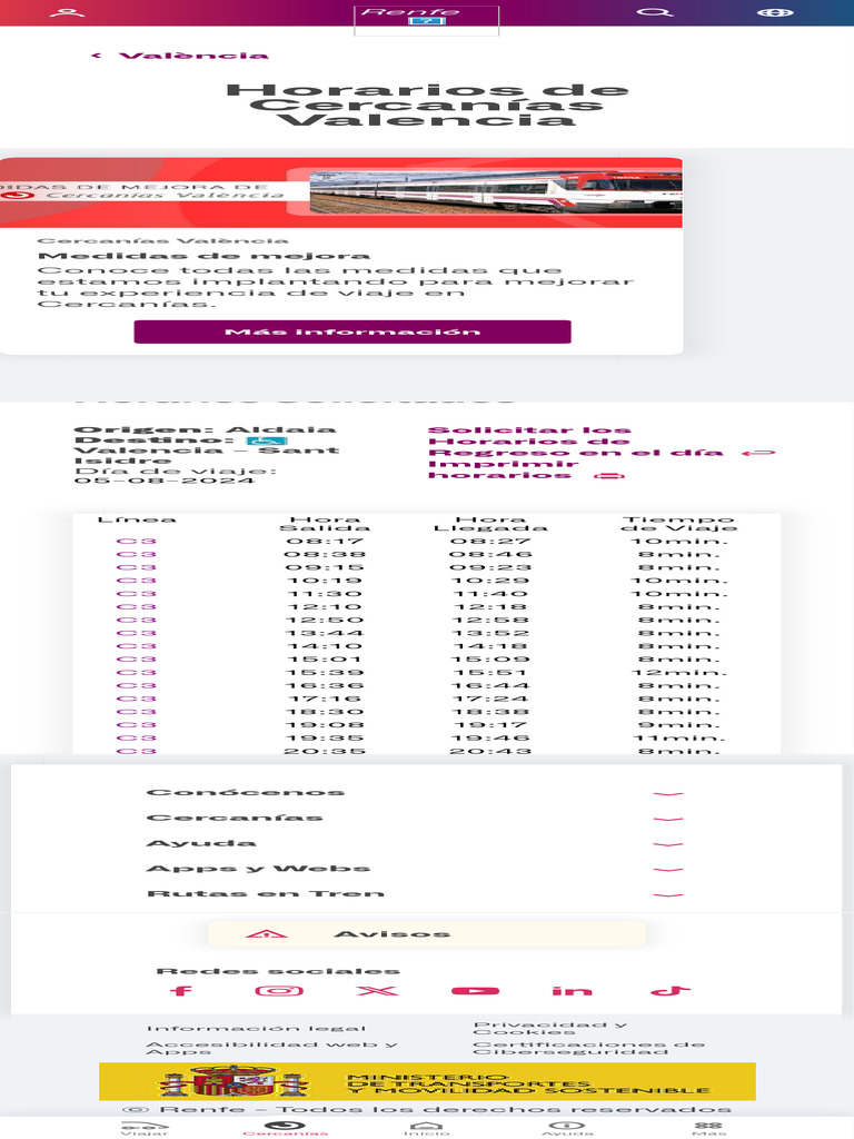 Horarios de Trenes de Cercanías (Valencia) Renfe | PDF