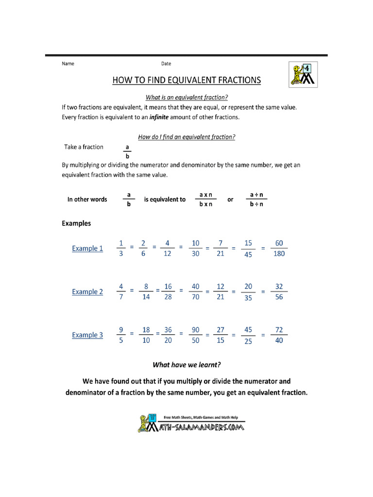 Equivalent fractions grade 5 | PDF