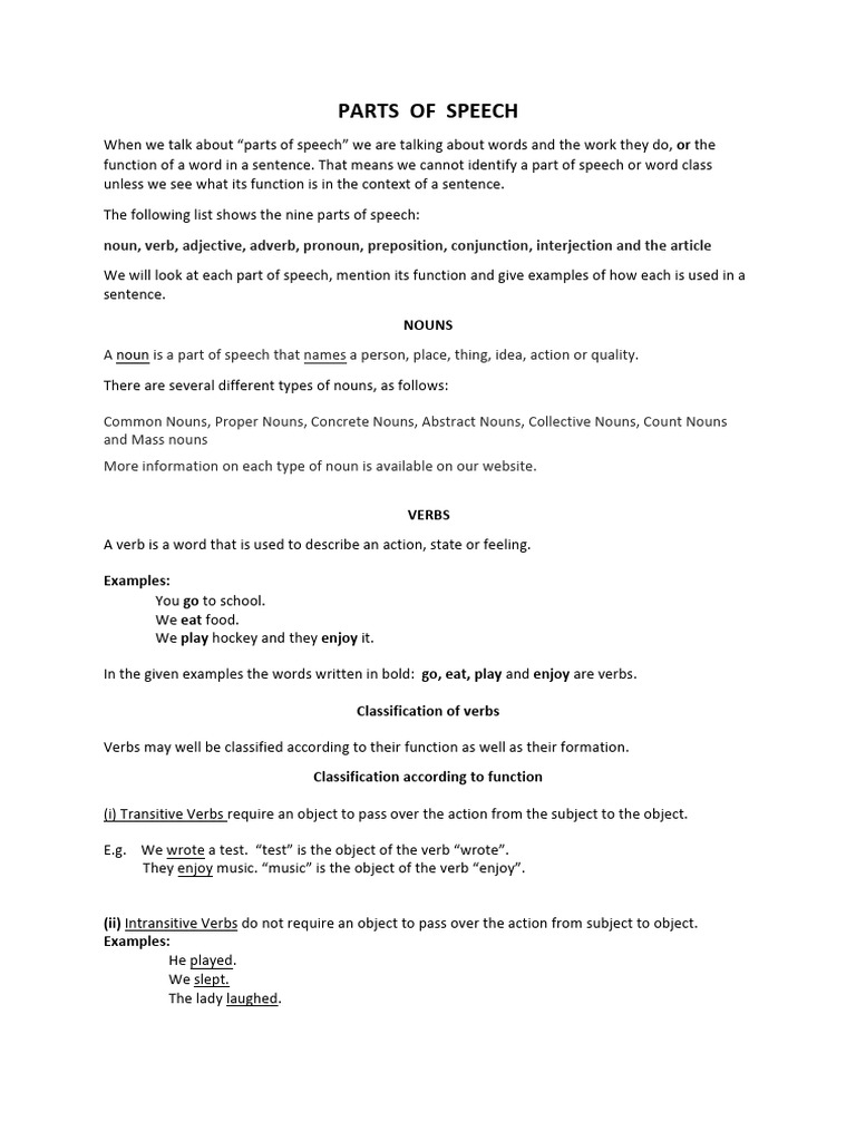 Understanding Parts of Speech | PDF | Part Of Speech | Verb
