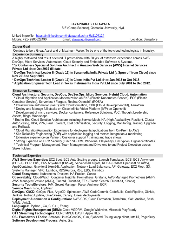 Jayaprakash Alawala (SR Devops) | PDF | Digital Signal Processor | Cloud Computing