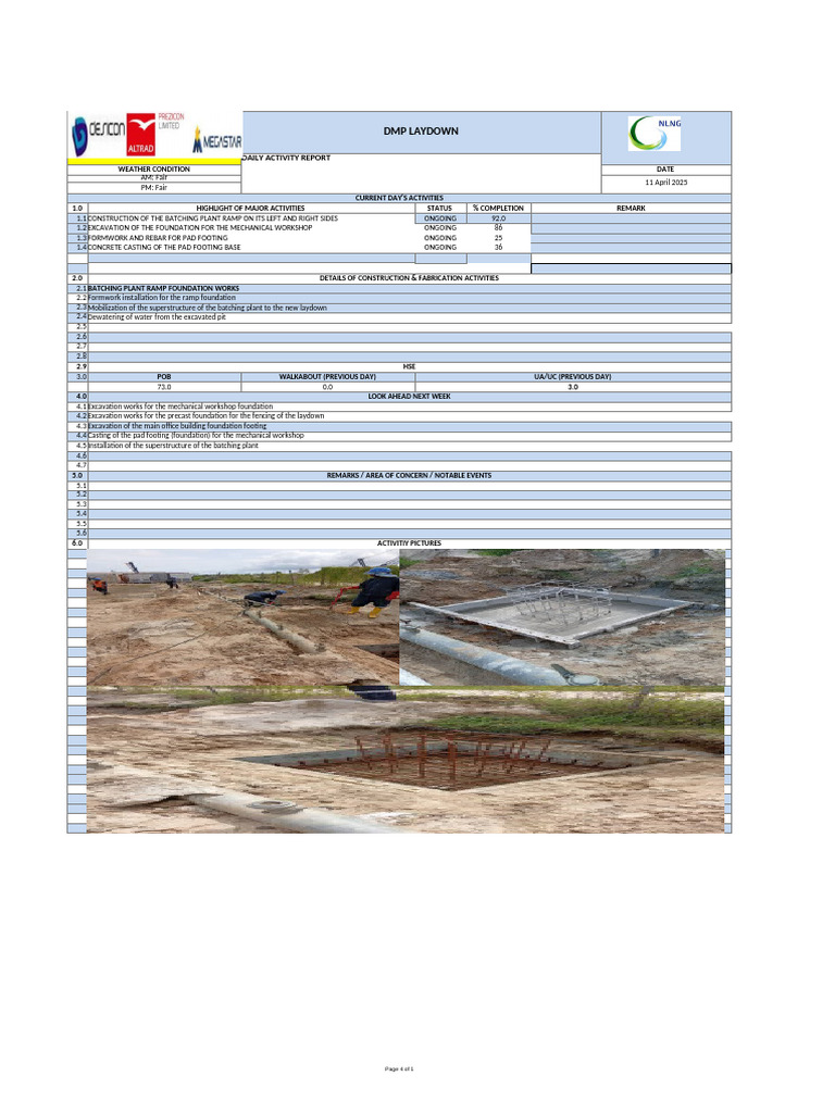 Laydown Daily Activity Report 2025-04-11 | PDF | Masonry | Buildings And Structures