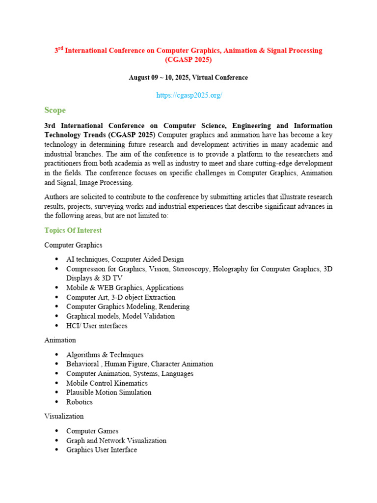 3rd International Conference On Computer Graphics, Animation & Signal Processing (CGASP 2025 ...