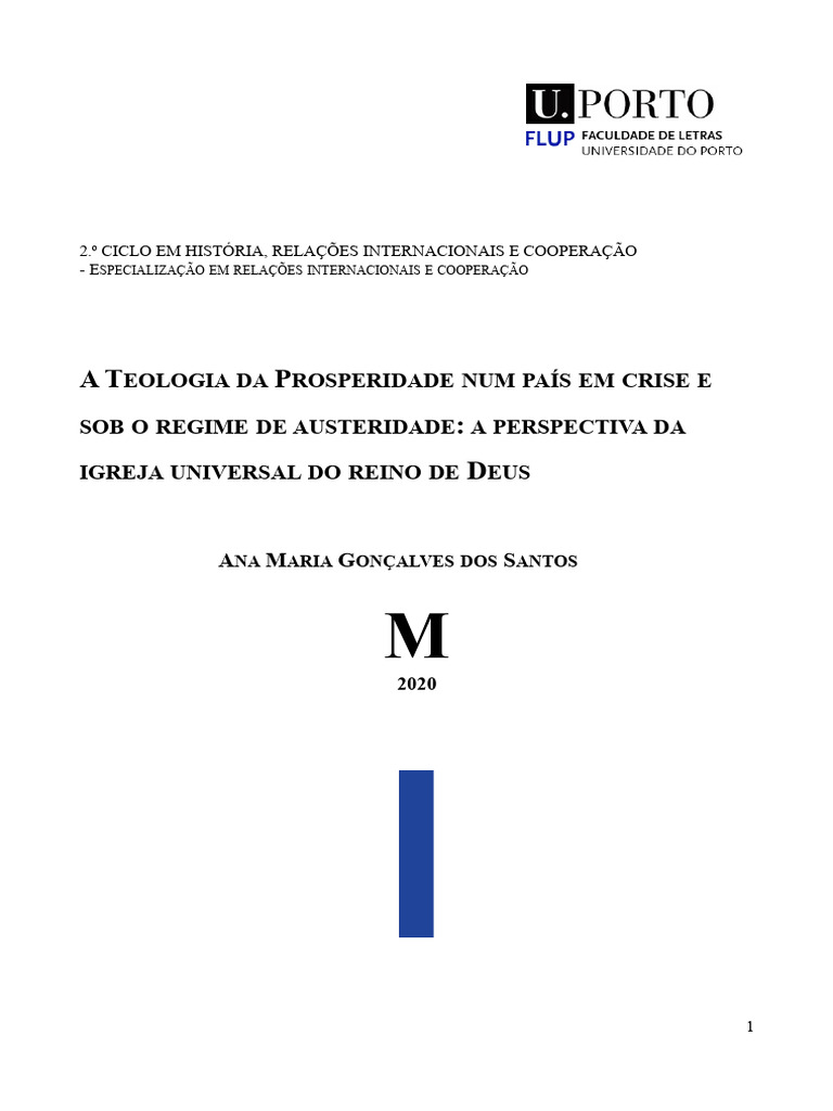 A Teologia Da Prosperidade Num País em Crise e Sob ... - Sigarra | PDF ...