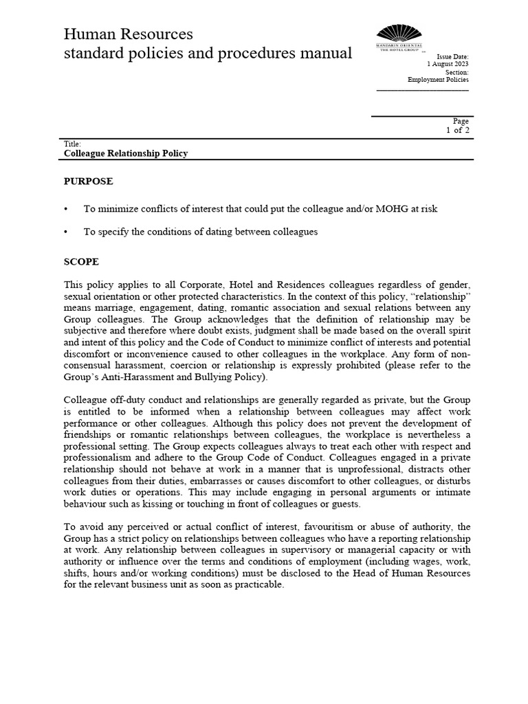 Colleague Relationship Policy Overview | PDF | Employment | Conflict Of ...