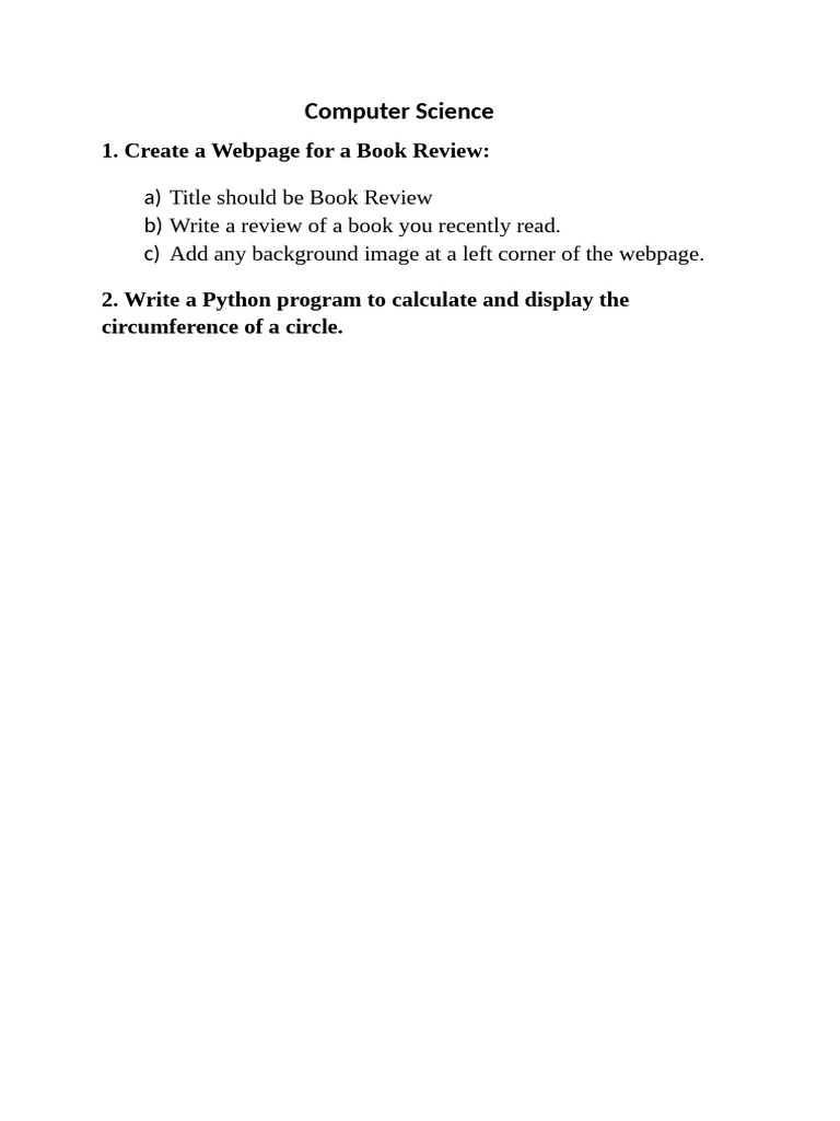 Computer Science Holiday Homework | PDF