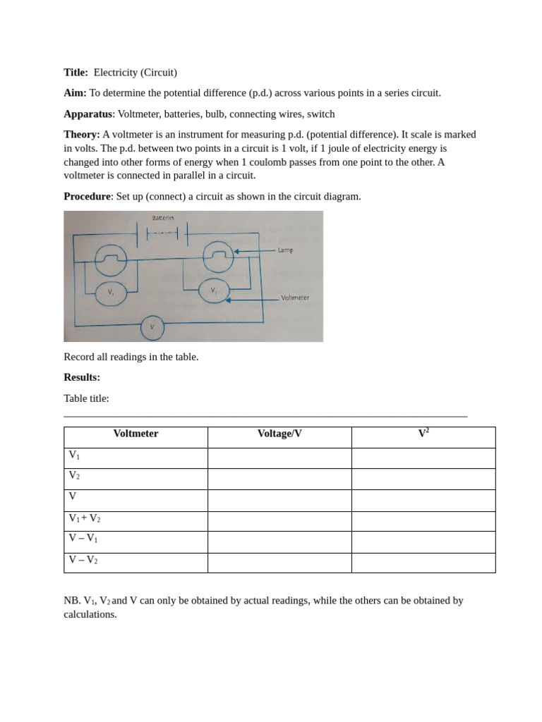 Electricity (Circuit) Lab | PDF
