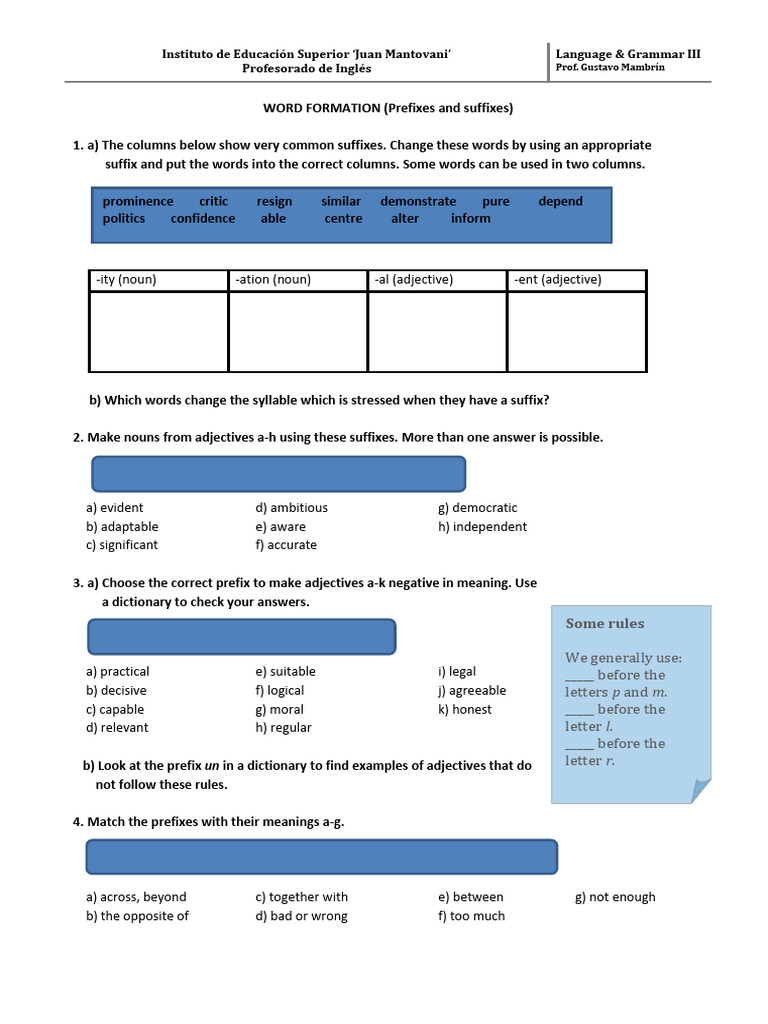 Word Formation Practice 1 | PDF | Adjective | Word