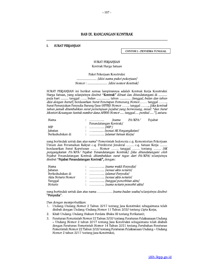 Contoh SPK DR LKPP HS Penyedia Tunggal | PDF