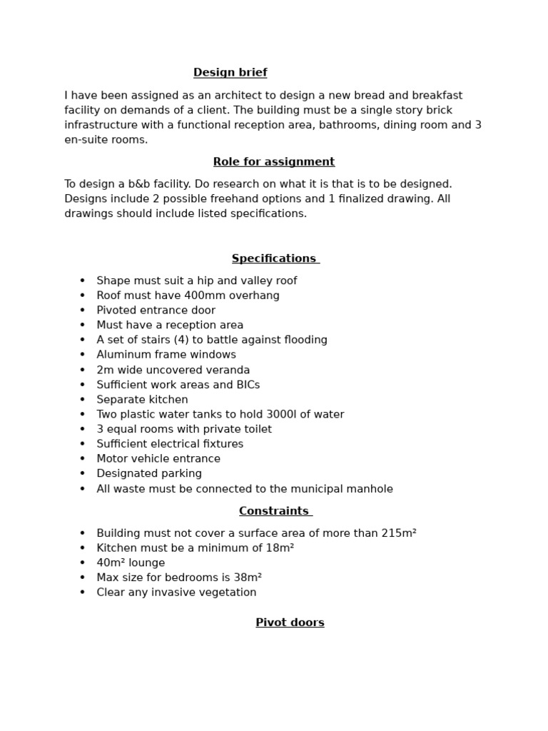 Grade 10 EGD B&B Design Brief | PDF