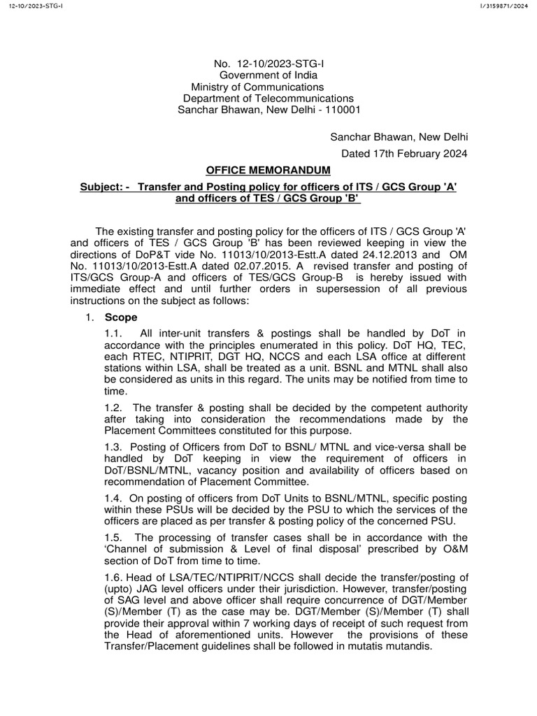 Transfer and Posting Policy of ITS and GCS Officers-1 | PDF | Chronic Condition | Neurology