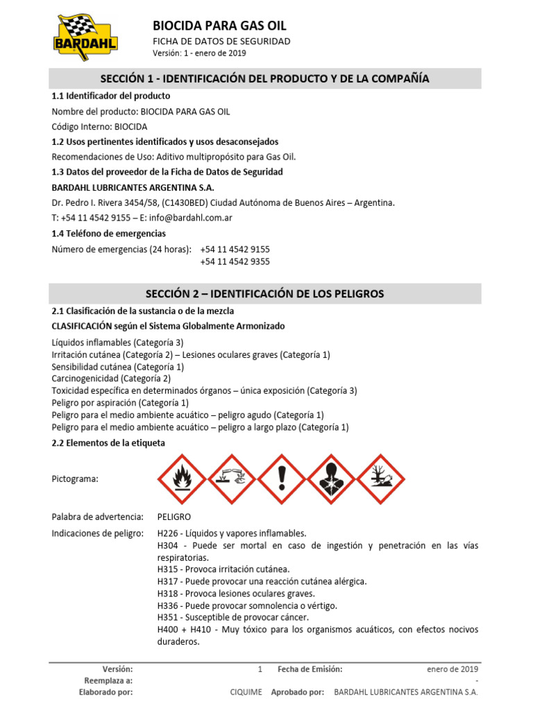 Fds Biocida para Gas Oil | PDF | Agua | Residuos