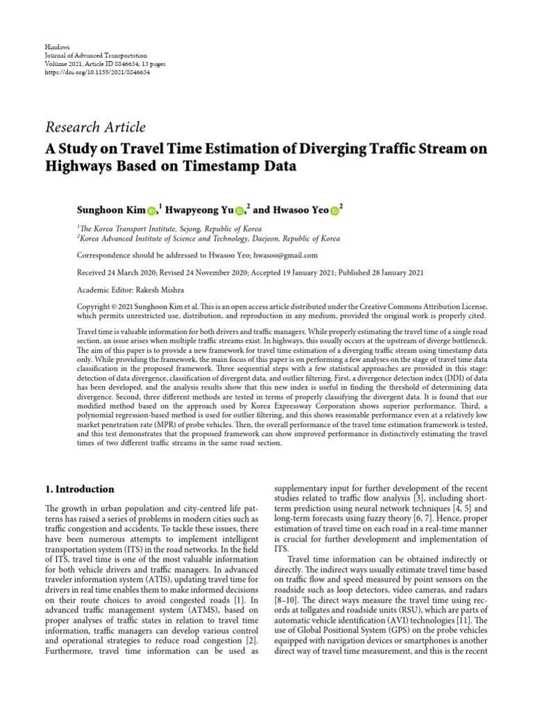 A Study On Travel Time Estimation of Diverging Tra | PDF | Outlier | Median