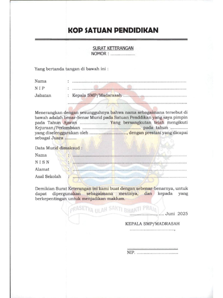 surat keterangan prestasi | PDF