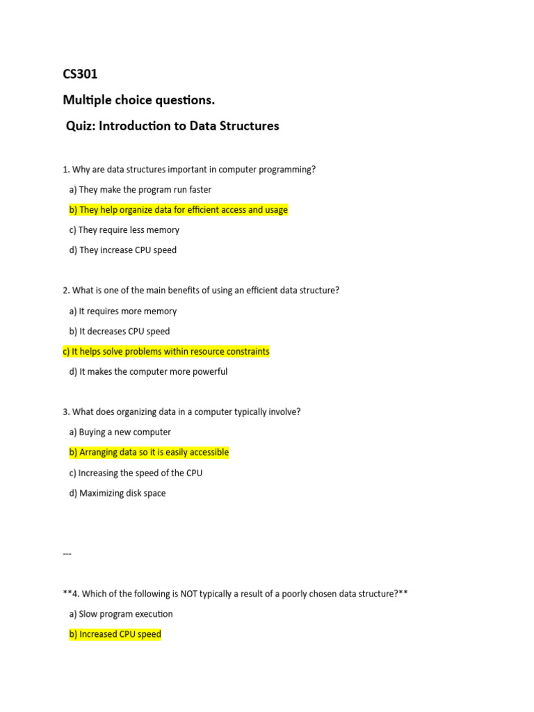 Cs301mid Term MCQ File | PDF | Pointer (Computer Programming) | Computer Data
