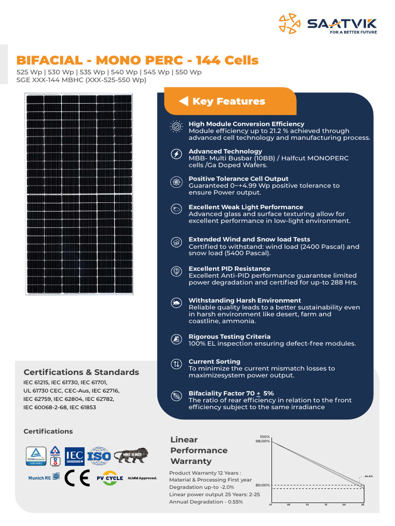 Saatvik Bifacial 525550Wp Monoperc | PDF | Manufactured Goods | Electrical Components