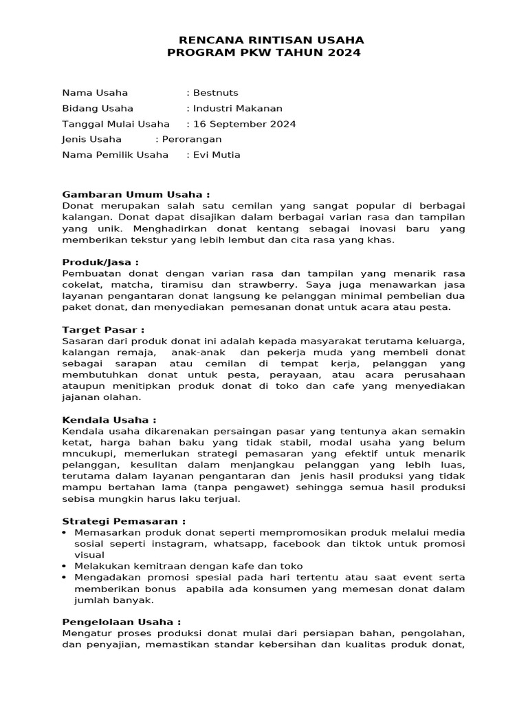 SIMPLE BUSINESS PLAN Template Evaluasi Rencana Rintisan Usaha 2024 | PDF