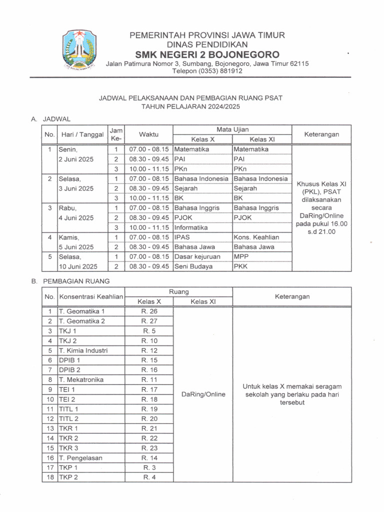Jadwal Psat 24.25 | PDF
