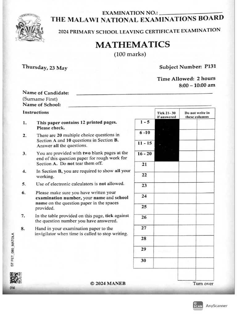2024 Maths Maneb | PDF