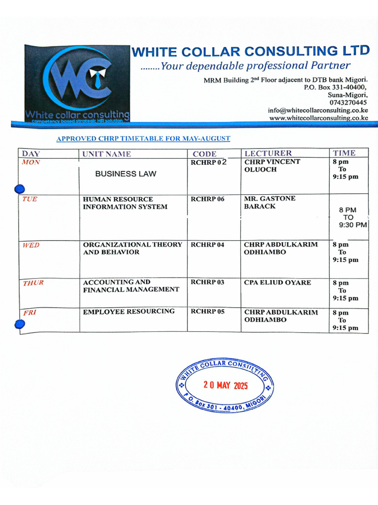 Approved Learning Timetable | PDF