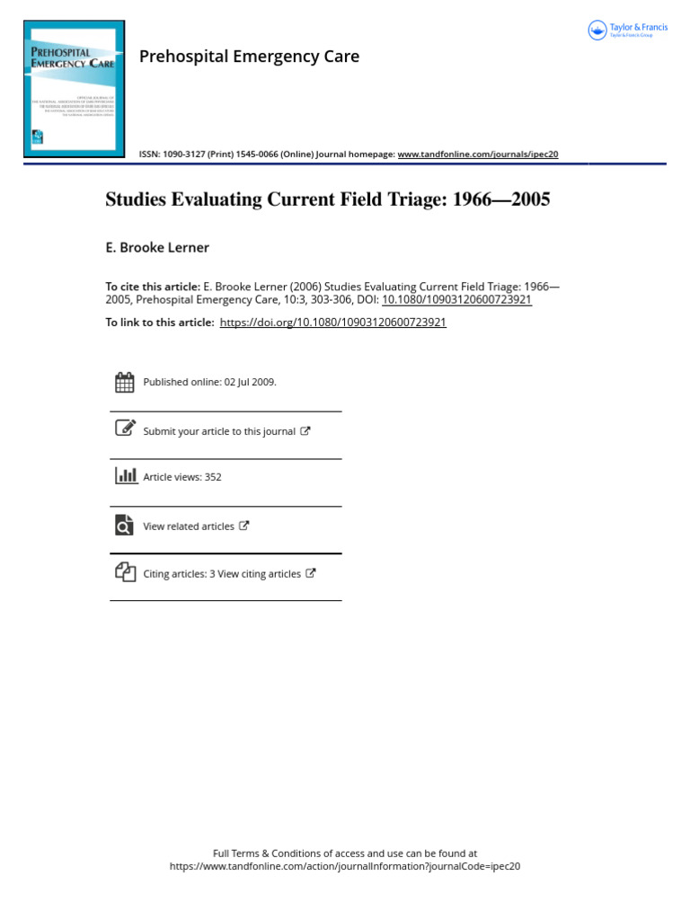 Studies Evaluating Current Field Triage 1966 2005 | PDF | Major Trauma ...